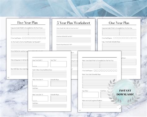 5 Year Plan Printable 5 Year Goal Planner Worksheet Yearly Goal Tracker