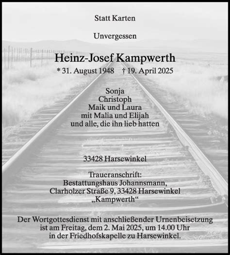 Traueranzeigen Von Heinz Josef Kampwerth Trauerdie Glockede