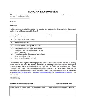 Leave Application For Hostel Complete With Ease Airslate Signnow
