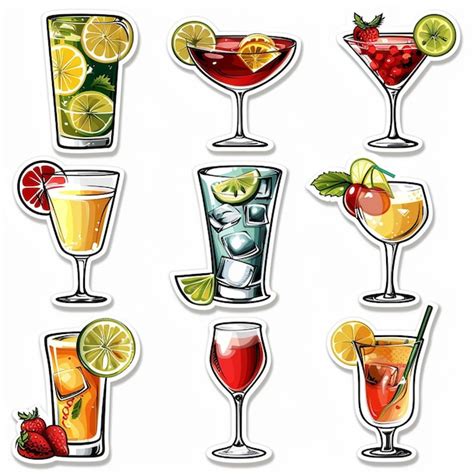 Premium Vector A Drawing Of Different Drinks Including Fruit And Veggies