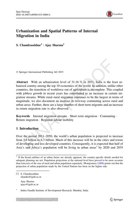Pdf Urbanization And Spatial Patterns Of Internal Migration In India