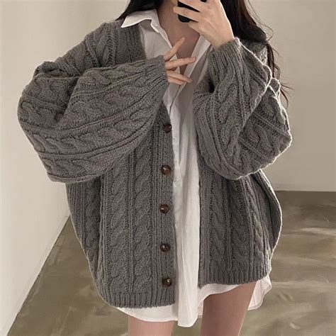 Dark Academia Cable Knit Oversized Cardigan Cute Oversized Cardigan