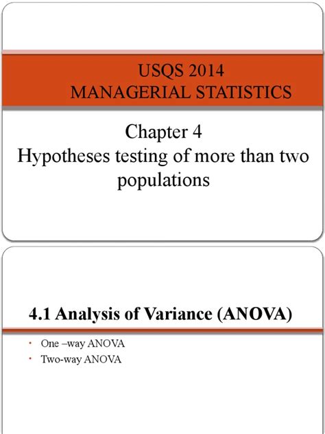 Chapter 4 Hypotheses Testing Of More Than Two Populations Pdf F Test Analysis Of Variance