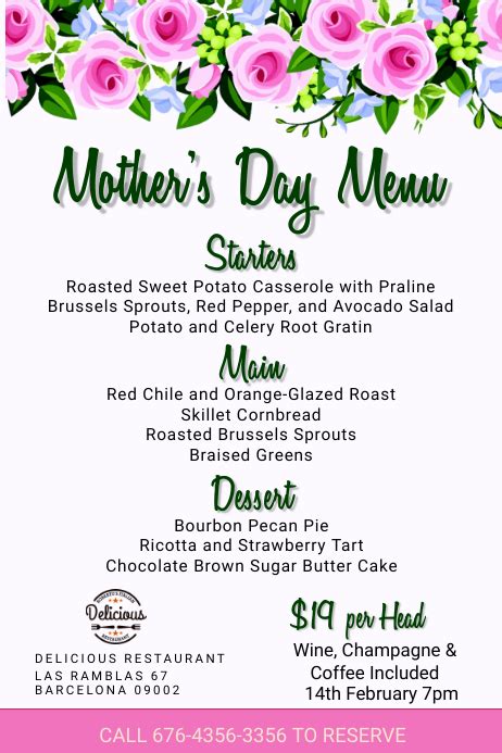 Mothers Day Menu Template Postermywall