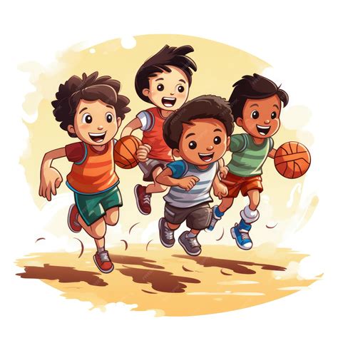Niños De Dibujos Animados Jugando Baloncesto Imagen Generada Por Ia