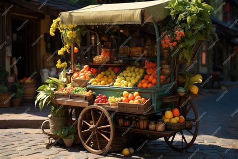 Premium Photo Fruit Cart Vendor Offering Fresh Fruits On A Street Corner
