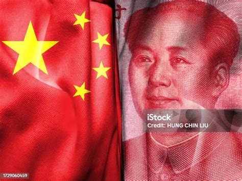 Chinese Flag And Chinese Currency Made From Fabric Pattern Concept Map Depicting Chinas Currency