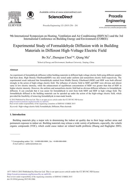 Pdf Experimental Study Of Formaldehyde Diffusion With In Building