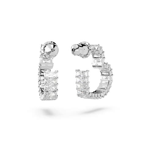 Swarovski Matrix Hoop Earrings Heart Small White Rhodium Plated