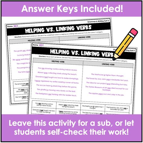 Helping And Linking Verbs Worksheet Practice Activities 3rd 4th 5th Grammar Sort