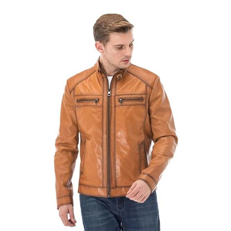 Mens Real Light Brown Leather Black Out Jacket Leather Jackets Direct