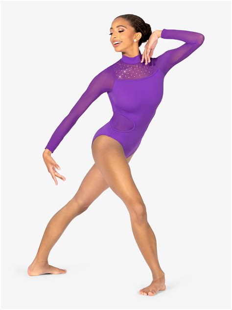 Womens High Neck Embellished Performance Leotard Elisse El733