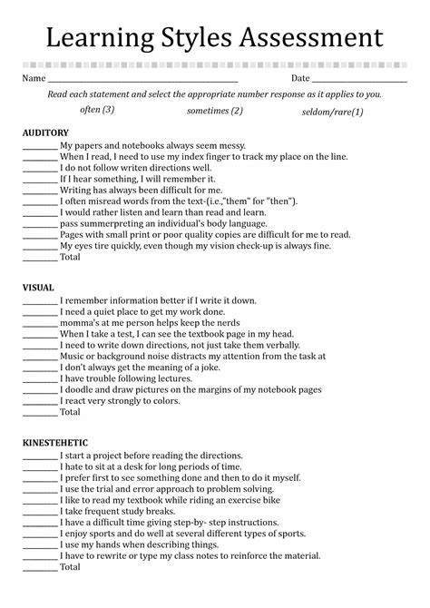 Learning Style Inventory Questionnaire Learning Style Inventory