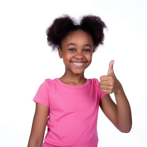 Chica Afro Sonriente Mostrando El Pulgar Hacia Arriba Aislado Sobre