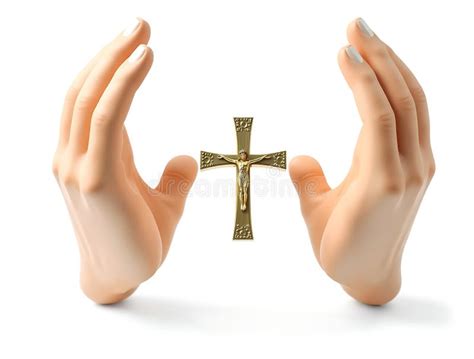 Golden Crucifix Held In Hands Religious Faith Symbol Stock Illustration