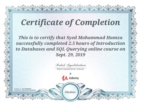 M Hamza Syed On Linkedin Udemy Database Sqlserver Certified