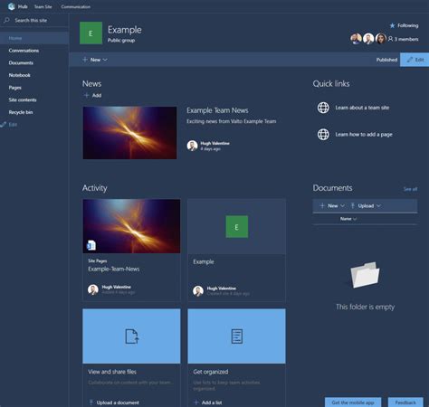 Microsoft SharePoint Hub Sites Examples Services