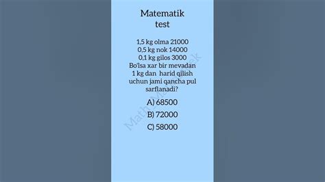 Qiziqarli Matematik Test Matnli Masala Youtube