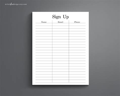 Printable Sign Up Sheet Event And Party Template 4 Pdfs Etsy