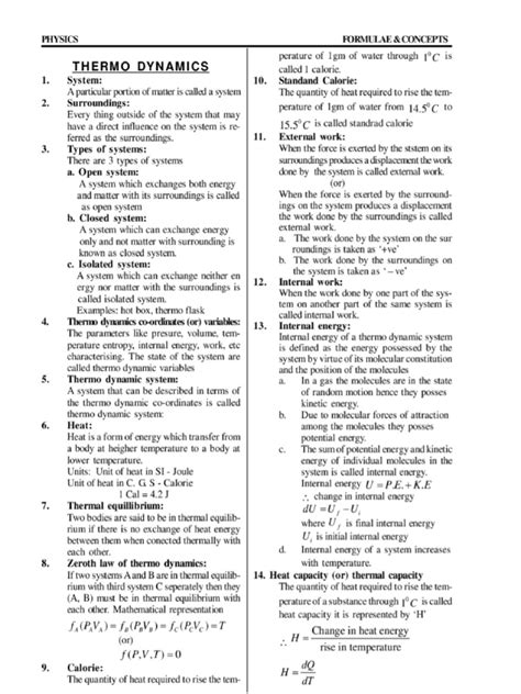 Thermodynamics Formula Sheet Pdf