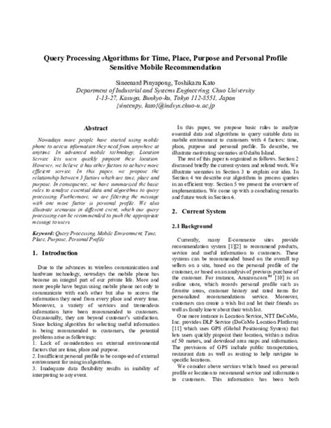 Pdf Query Processing Algorithms For Time Place Purpose And Personal Profile Sensitive Mobile