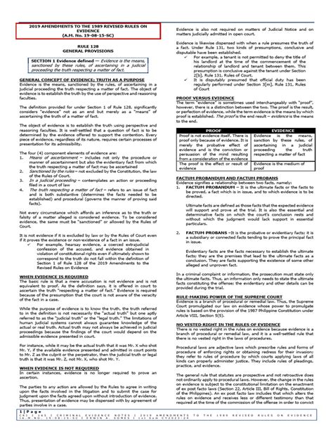 2019 Revised Rules On Evidence Am No 19 08 15 Sc Complete Handout