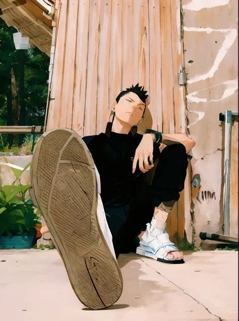 Nara Shikamaru Look Right Leaning On A Wall Sitting On Floor