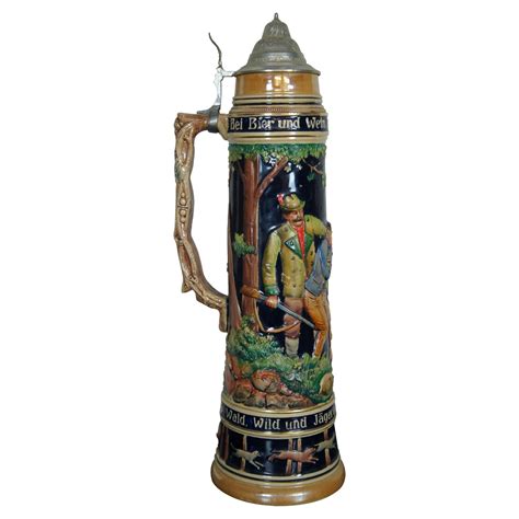 Massive Vintage German 5l Fox Rabbit Hunt Theme Beer Stein Mug Tankard