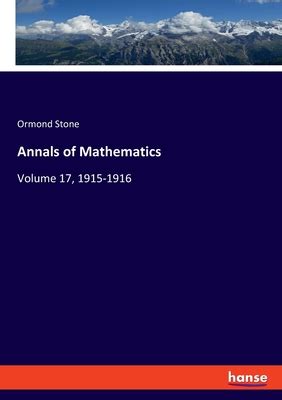 Annals Of Mathematicsvolume 17 1915 19 Ormond Stone كتب