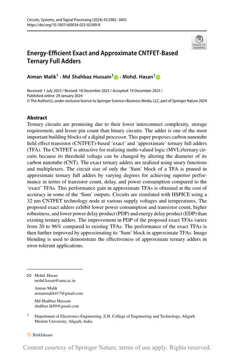 Energy Efficient Exact And Approximate Cntfet Based Ternary Full Adders Request Pdf