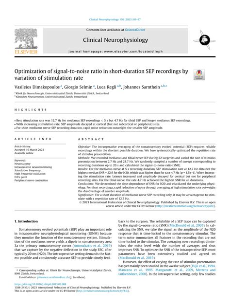 Pdf Optimization Of Signal To Noise Ratio In Short Duration Sep Recordings By Variation Of