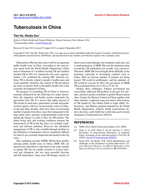 Pdf Tuberculosis In China