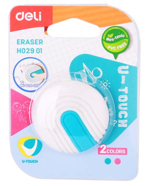 Купить Ластик Deli EH02901 U-touch круглый 45x10мм ассорти с держателем ...
