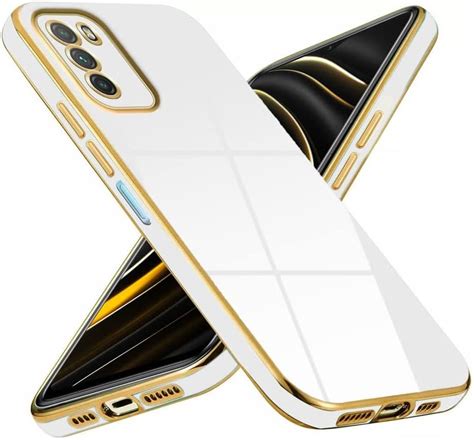 Mr Case D Chrome Back Cover Case For Poco M Gold Plated Frame Glossy Backside White