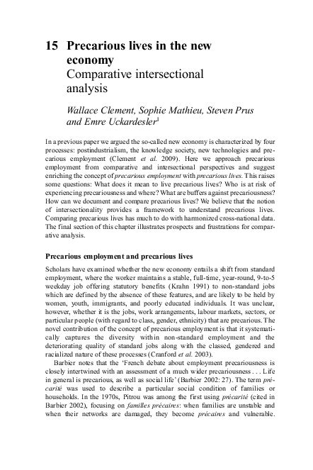 Pdf Precarious Lives In The New Economy Comparative Intersectional