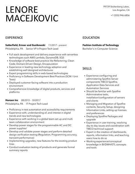 Tech Lead Resume Samples Velvet Jobs
