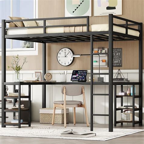 Full Size Loft Bed With Desk And Storage Shelves Heavy