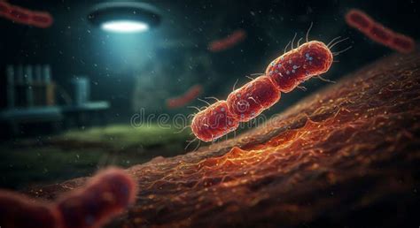 Close Up Of Streptococcus Bacteria Chain In Laboratory Microscopic View Stock Illustration