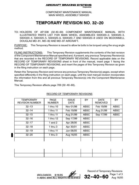 Temporary Revision No 32 20 Released 8 16 05 Absc 2005 All Rights Reserved Pdf Nut