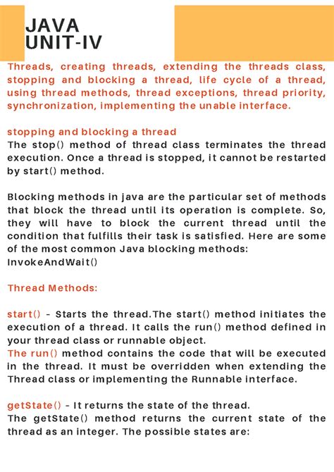 Thread Stop Java U 4 Notes Java Unit Iv Threads Creating Threads