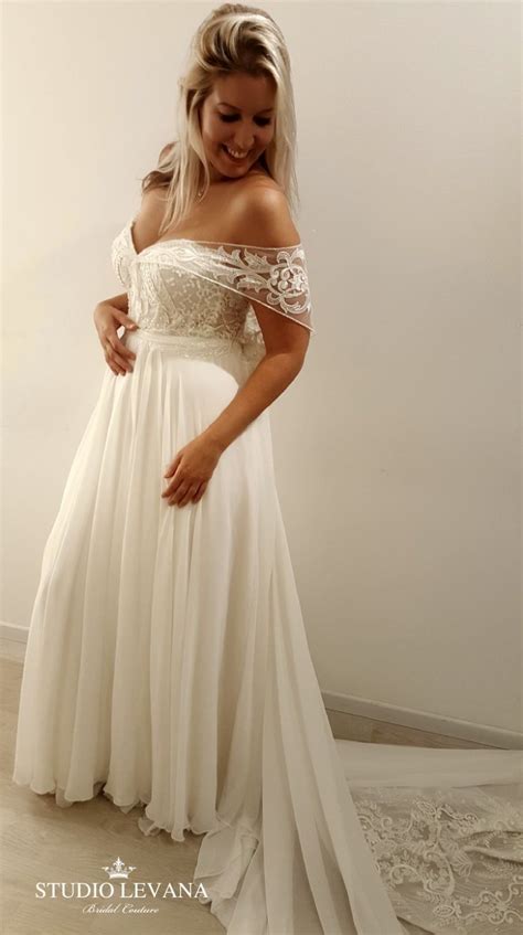 Plus Size Wedding Gown With Off Shoulder Sleeves Shirley Studio