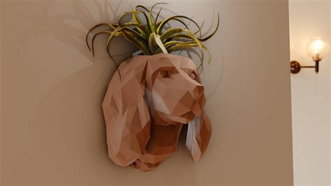 Stl File Cocker Spaniel Head Wall Mount Planter Pot Flower Vase Low Poly Stl 🪴 ・3d Print Model