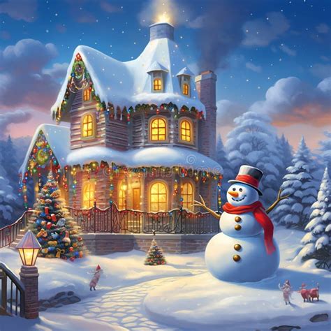 Christmas Snowy House Generation Ai Stock Illustration Illustration