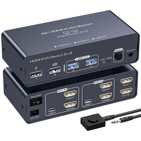 Dual Monitor Hdmi Kvm Switch 2 Monitors 2 Computers 4k60hz Usb 2 0
