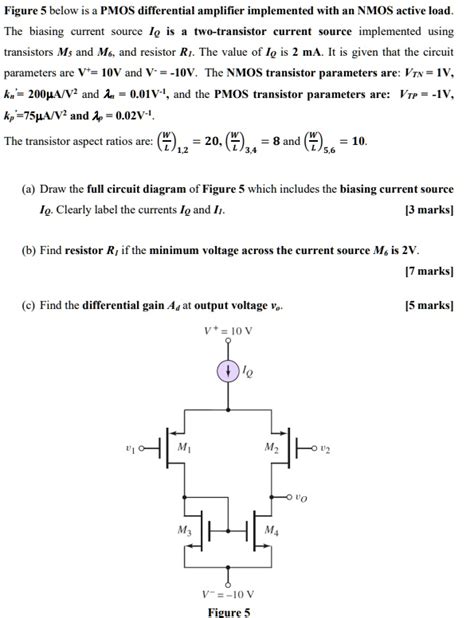 Solved Figure Below Is A Pmos Differential Amplifier Implemented With