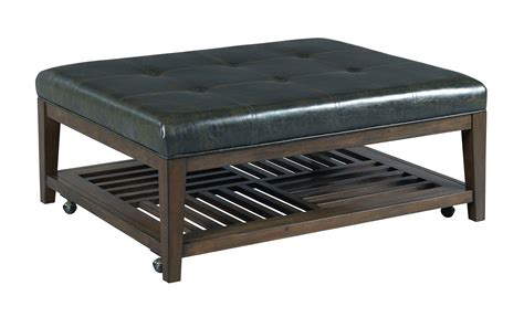 Table Trends Hidden Treasures Transitional Rectangular Cocktail Ottoman With Leather Top