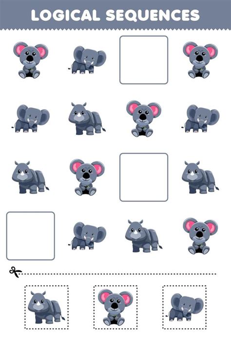 Juego Educativo Para Niños Secuencias Lógicas Para Niños Con Linda Caricatura Koala Elefante