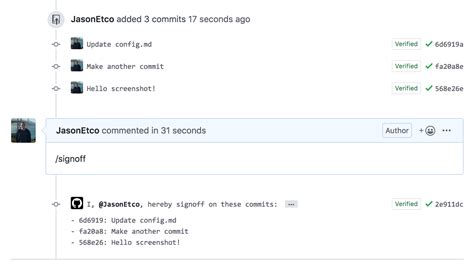 Github Jasonetcosignoff Commit Action ️ Action That Creates An Empty Commit With A List Of