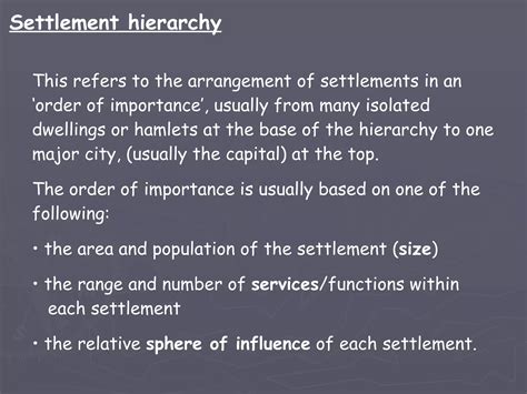 What Is A Settlement Hierarchy Ppt