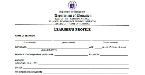Learners Profile Editable And Free To Download Deped Click